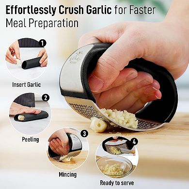 Zulay Kitchen Stainless Steel Garlic Press Rocker with Peeler and Scraper