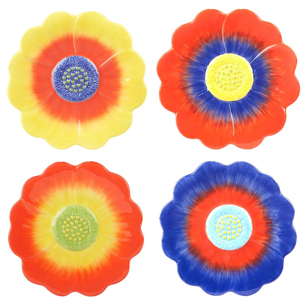 Certified International Poppy 3D Flower Dessert Plates 4-piece Set