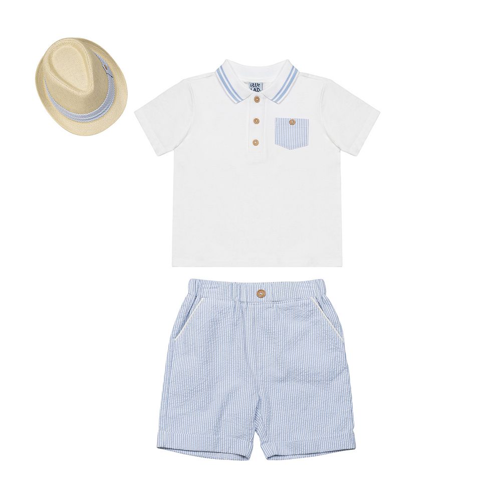 Baby Boy Little Lad 3-Piece Pocket Polo, Shorts & Hat Set