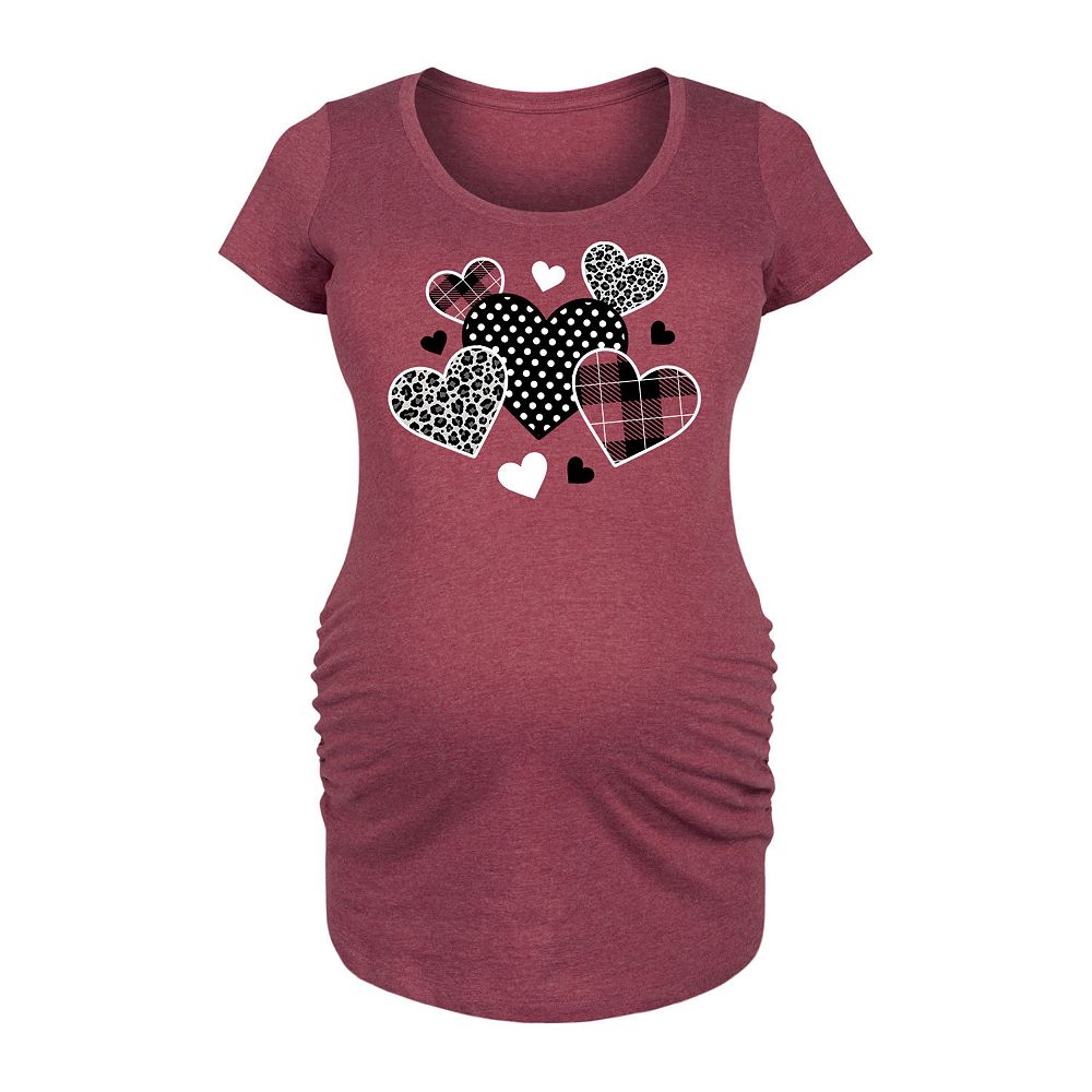 Maternity Mixed Patterned Hearts Graphic Tee