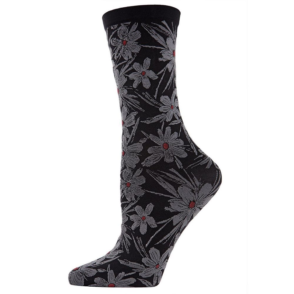 Abstract Floral Opaque Crew Sock