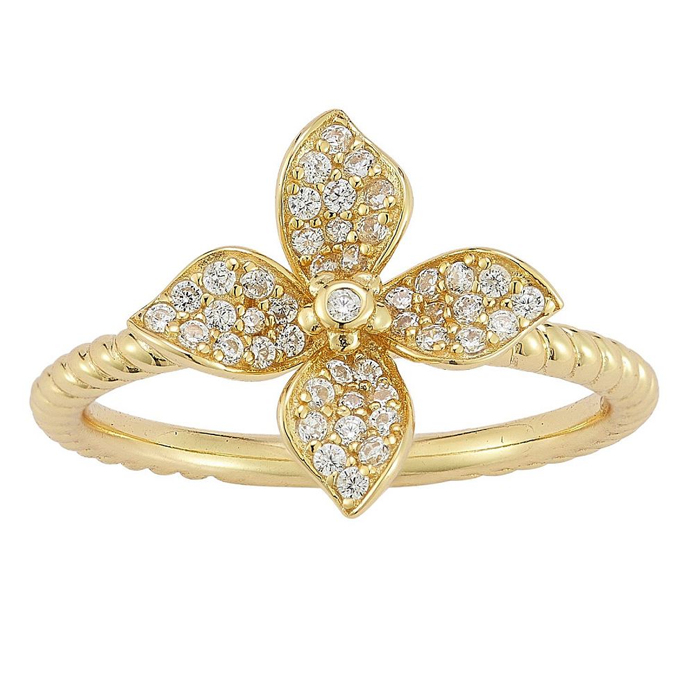 Sunkissed Sterling 14k Gold Over Silver Cubic Zirconia Clover Ring