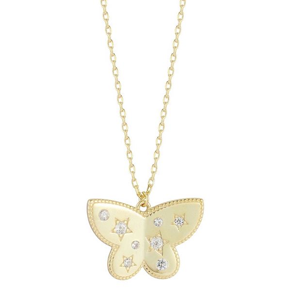 Sunkissed Sterling 14k Gold Over Silver Cubic Zirconia Butterfly Necklace