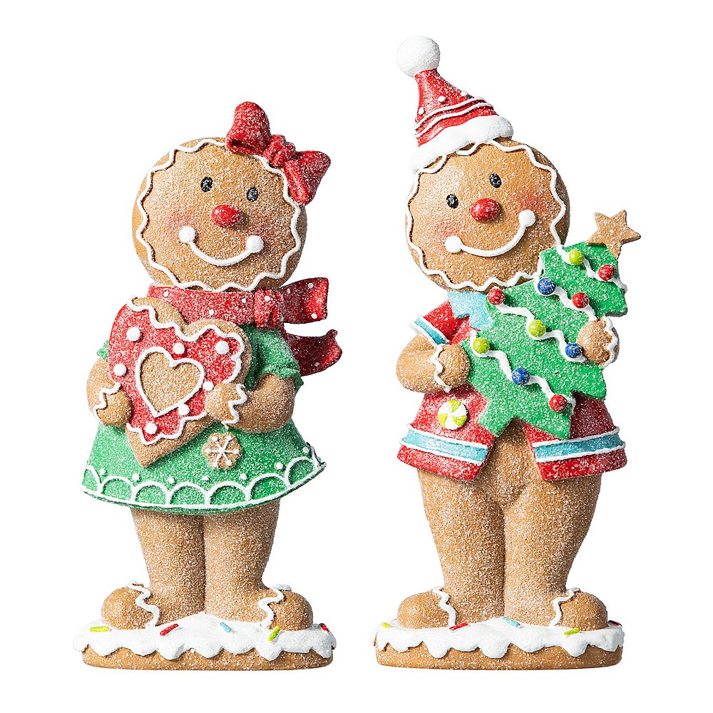 Glitzhome Set of 2 Gingerbread Table Decor, 9.75"h Resin Christmas ...