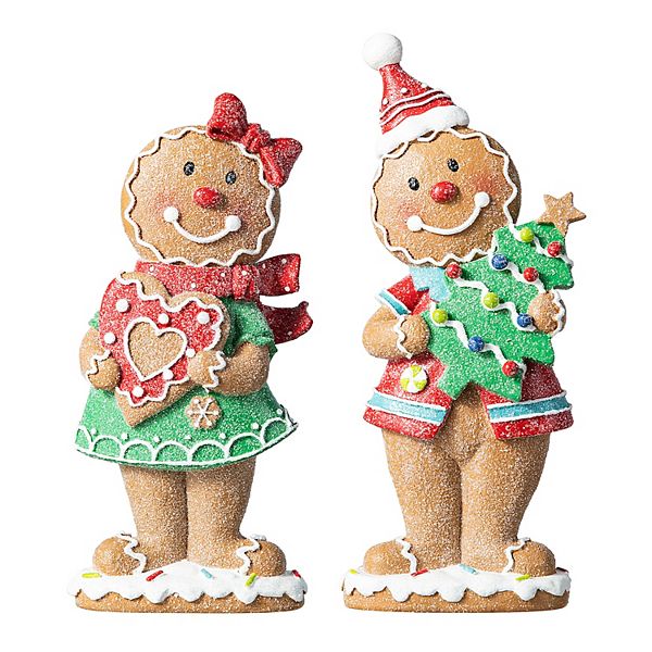 Glitzhome Set of 2 Gingerbread Table Decor, 9.75"h Resin Christmas ...