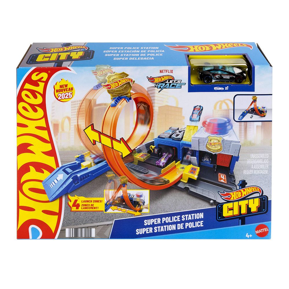 Mattel Hot Wheels City Super Police Station Playset with Police Toy Car ...