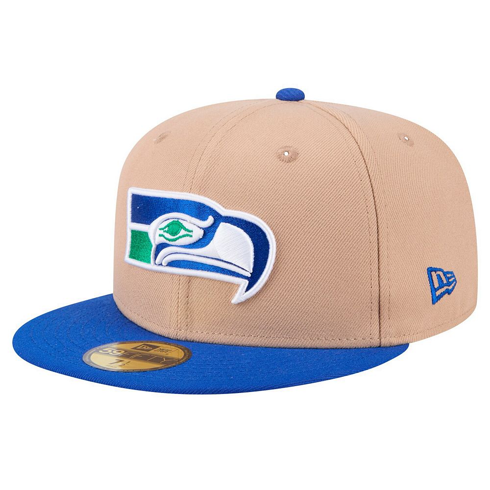 Men's New Era Tan Seattle Seahawks Throwback Logo Main 59FIFTY Fitted Hat