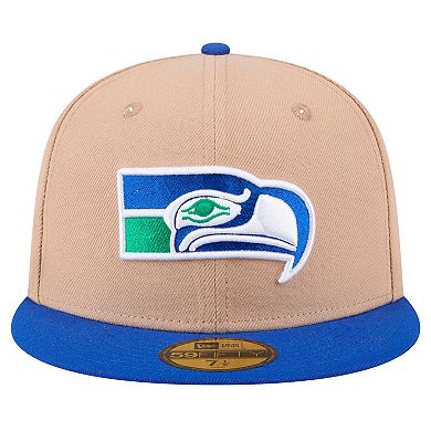 Men's New Era Tan Seattle Seahawks Throwback Logo Main 59FIFTY Fitted Hat