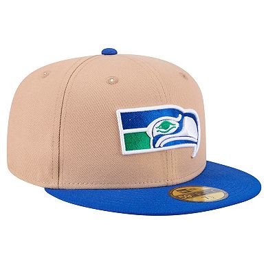 Men's New Era Tan Seattle Seahawks Throwback Logo Main 59FIFTY Fitted Hat