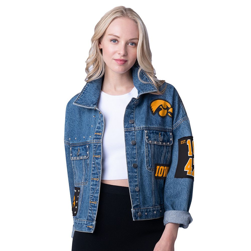 Women's G-III 4Her by Carl Banks Denim Iowa Hawkeyes Game Ball Patches ...