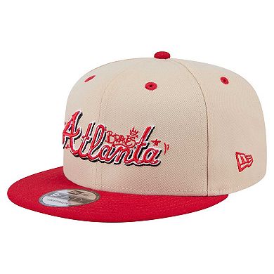 Men's New Era Cream/Red Atlanta Braves Team Art 9FIFTY Snapback Hat