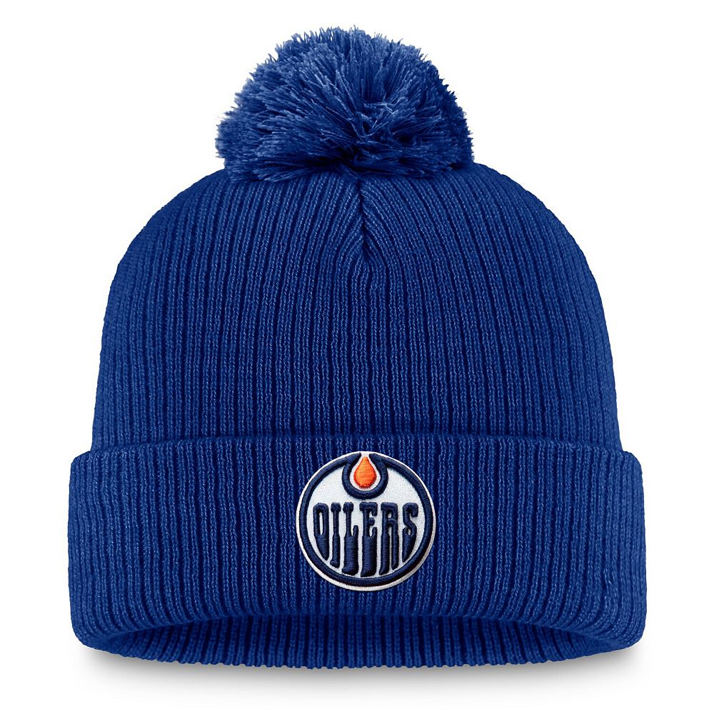 Men's Fanatics Royal Edmonton Oilers Primary Logo Cuffed Knit Hat with Pom