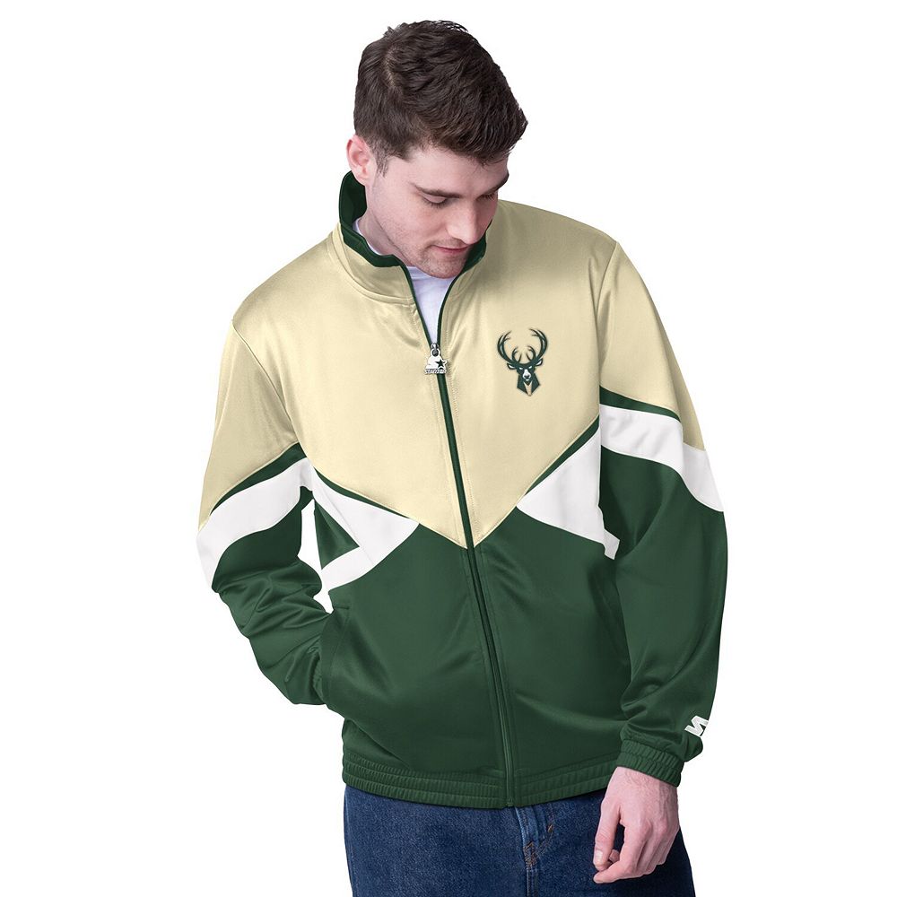 Men's Starter Hunter Green Milwaukee Bucks Rush Applique Full-Zip Track ...