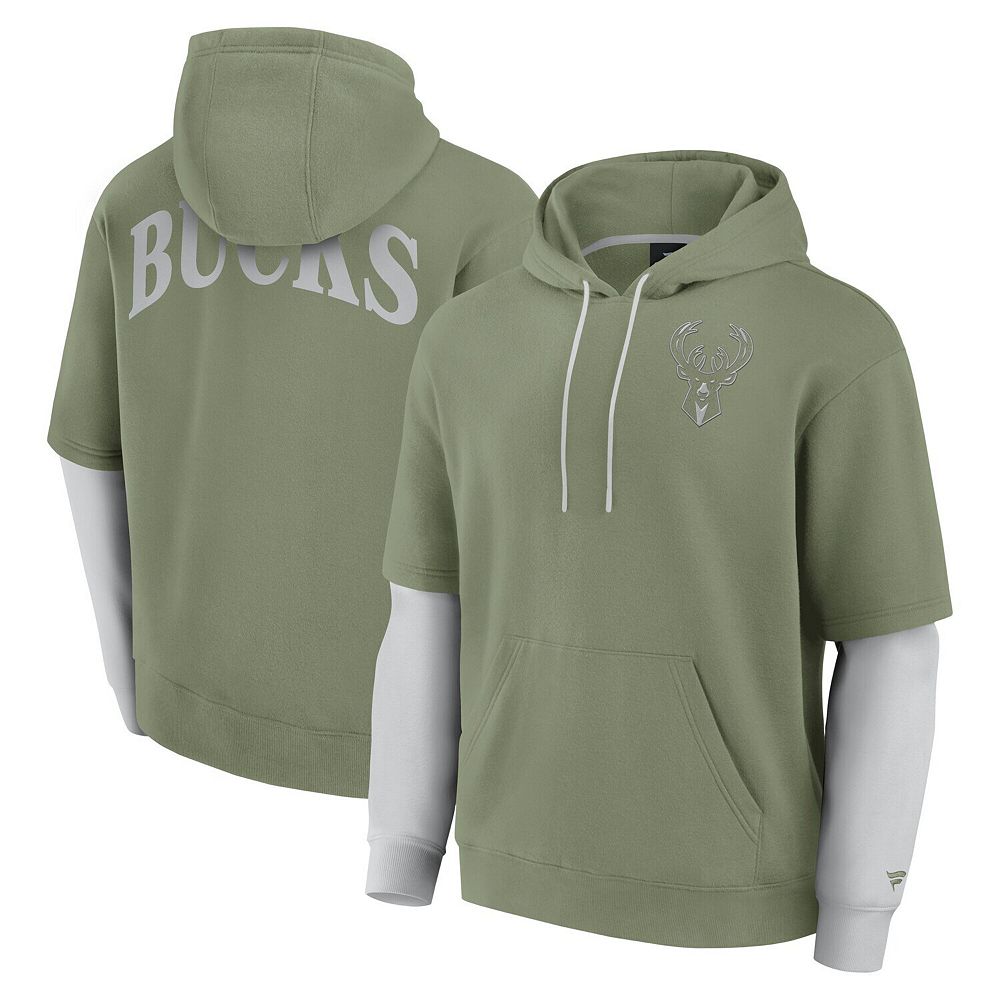 Men's Fanatics Olive Milwaukee Bucks Elements Sleek Pullover Hoodie