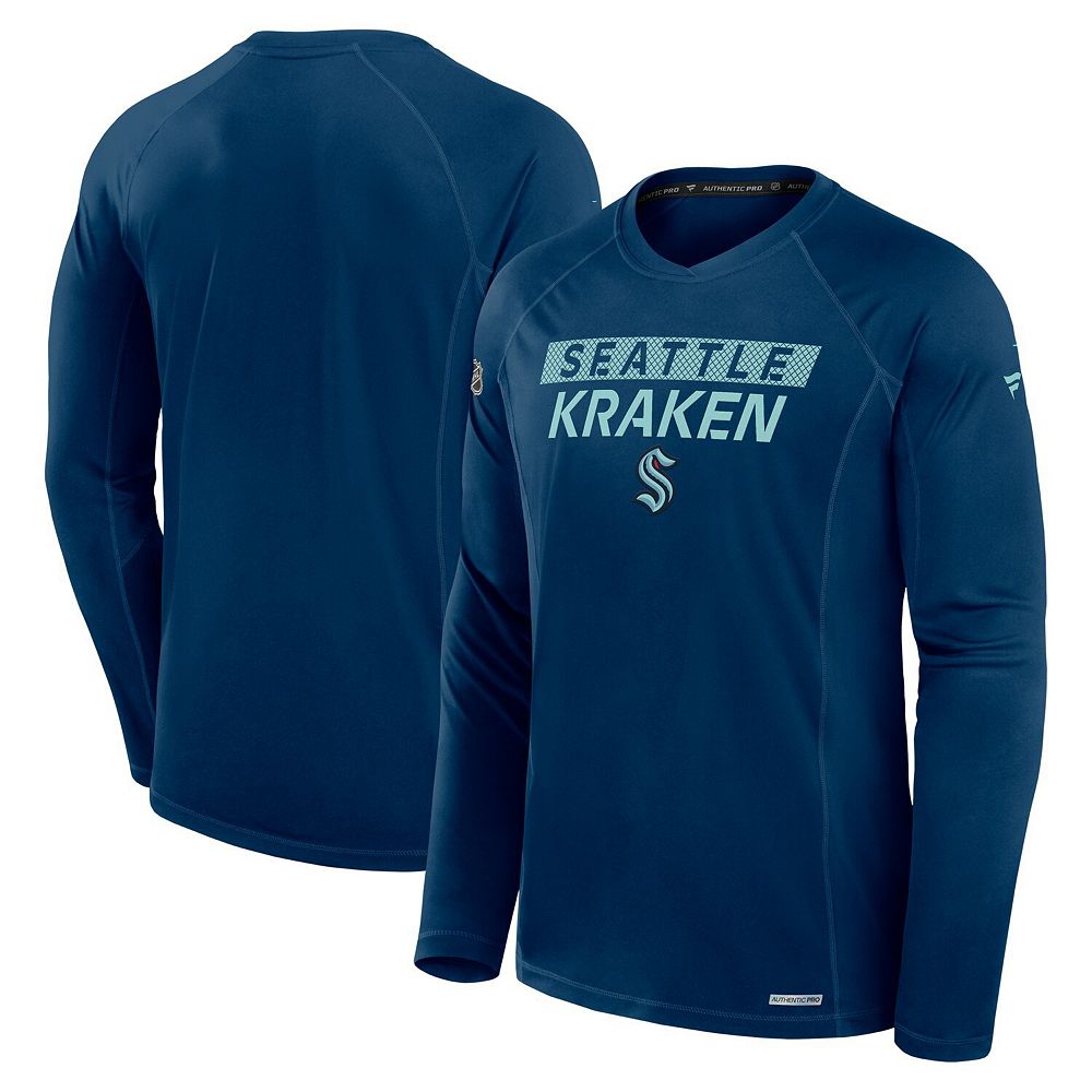 Men's Fanatics Navy Seattle Kraken Authentic Pro Rink Tech Long Sleeve ...