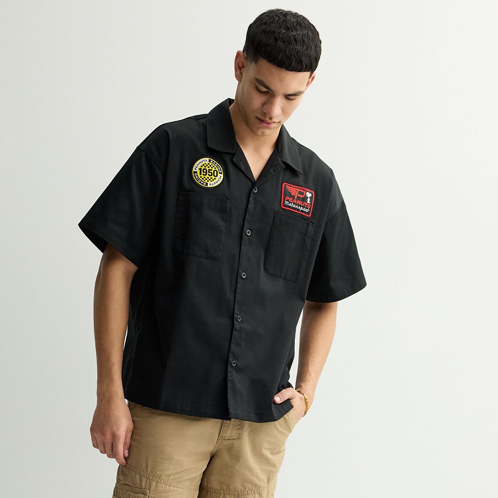 Men's Peanuts Racing Motorsport Short Sleeve Button-Down Shirt