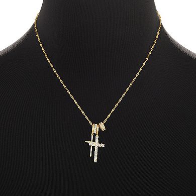 Brilliance 18k Gold Flash Plated Cubic Zirconia Double Cross Charms ...