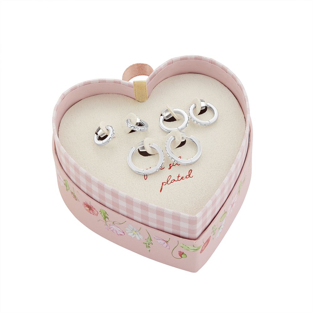 Brilliance Fine Silver Plated Graduated Pave Crystal Hoop Earrings Trio Set