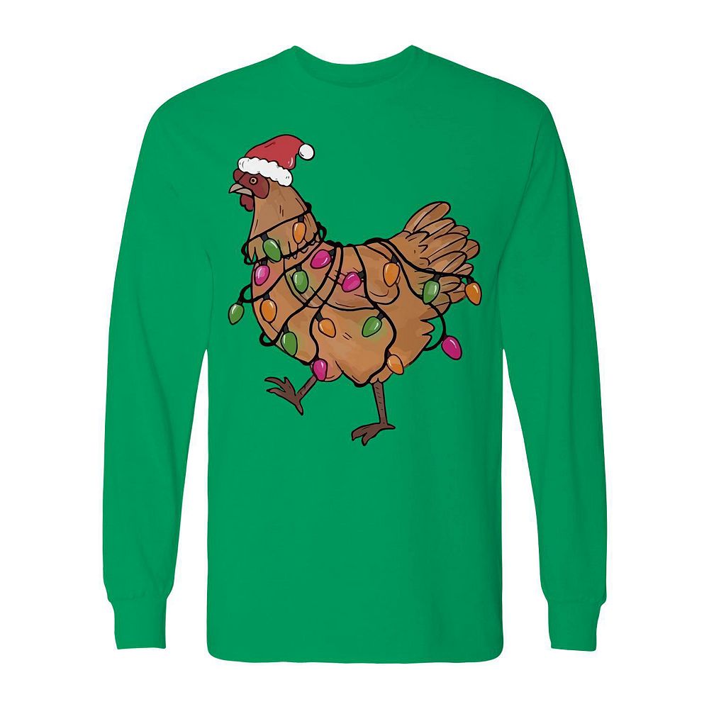 Men's Christmas Light Hen Long Sleeve Graphic Tee