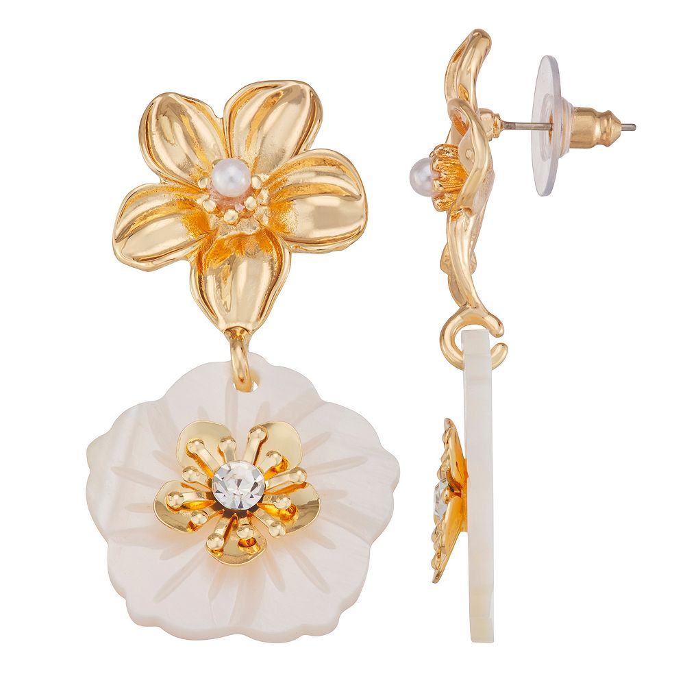 Emberly Gold Tone Dangling Flower Earrings