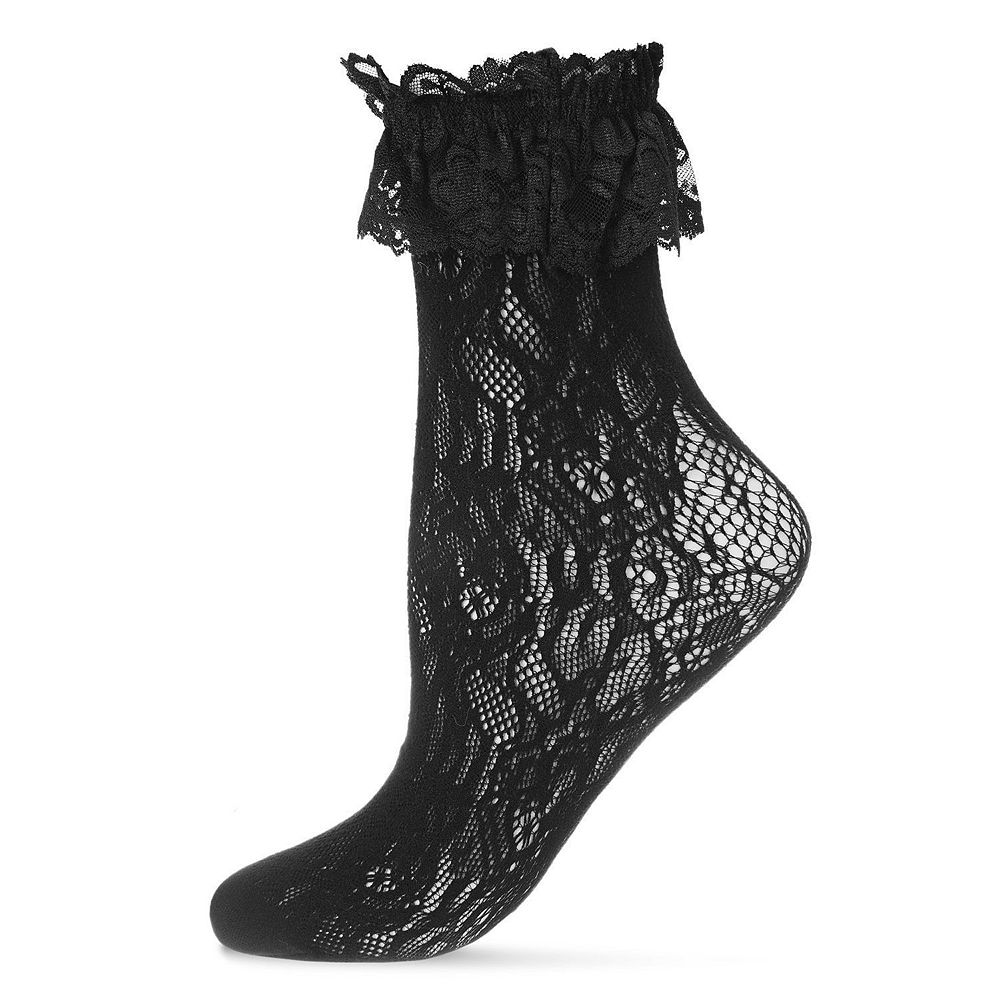Women's Allover Lace Ruffle Cuff Fashion Crew Sock