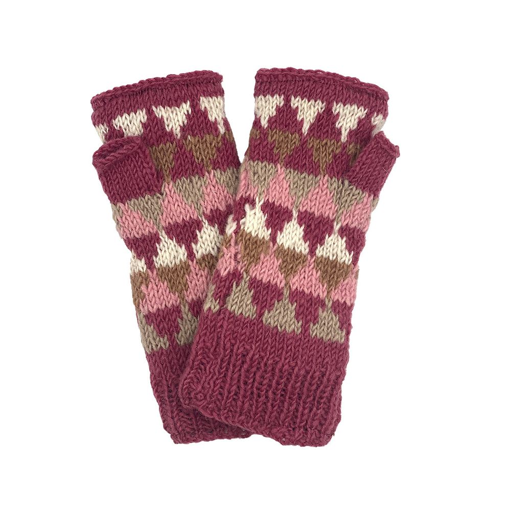 Feelgoodz Women’s Artisan Hand-Knit Jaya Harlequin Wool Half Mitten