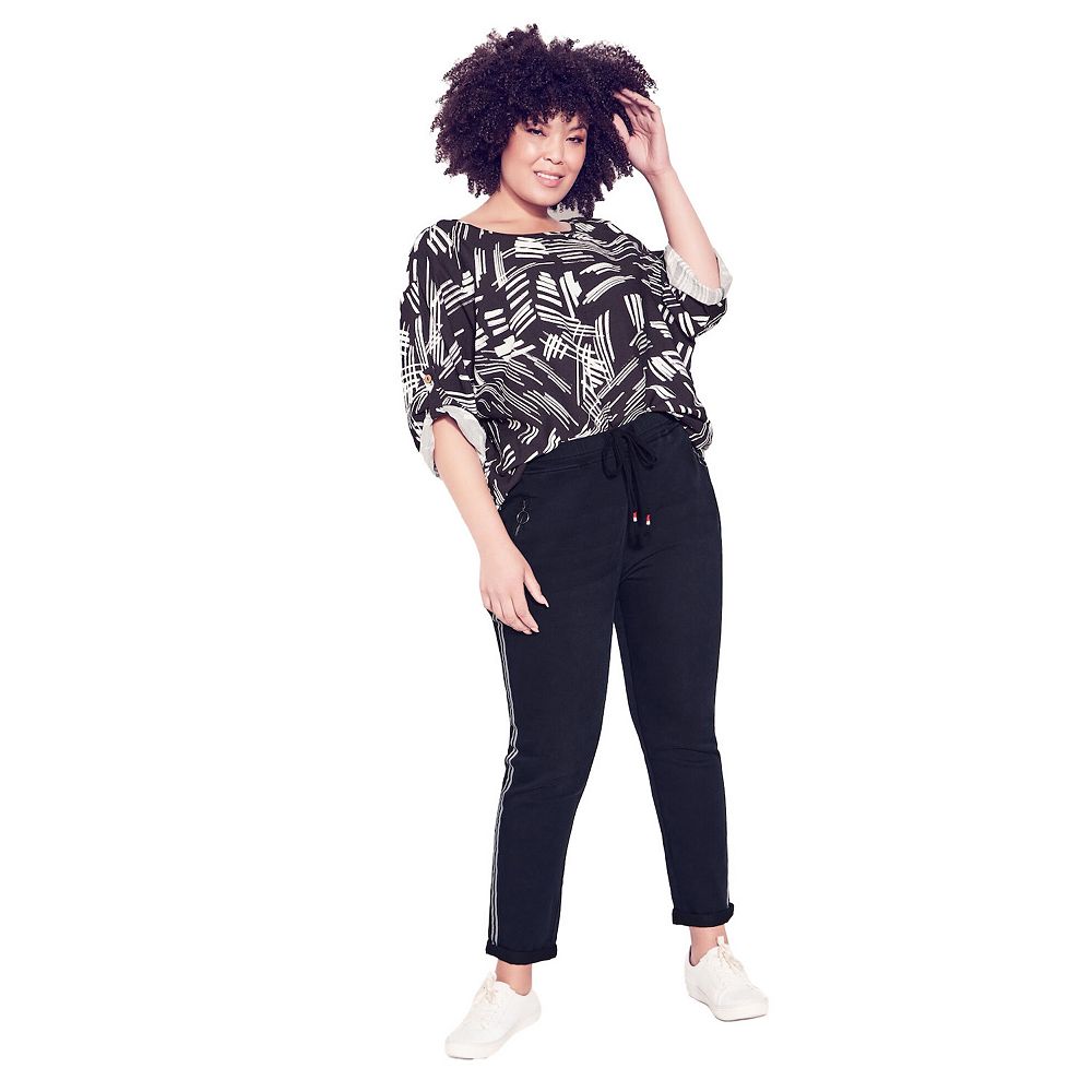 Avenue Women's Plus Size Shay Side Stripe Denim Jogger