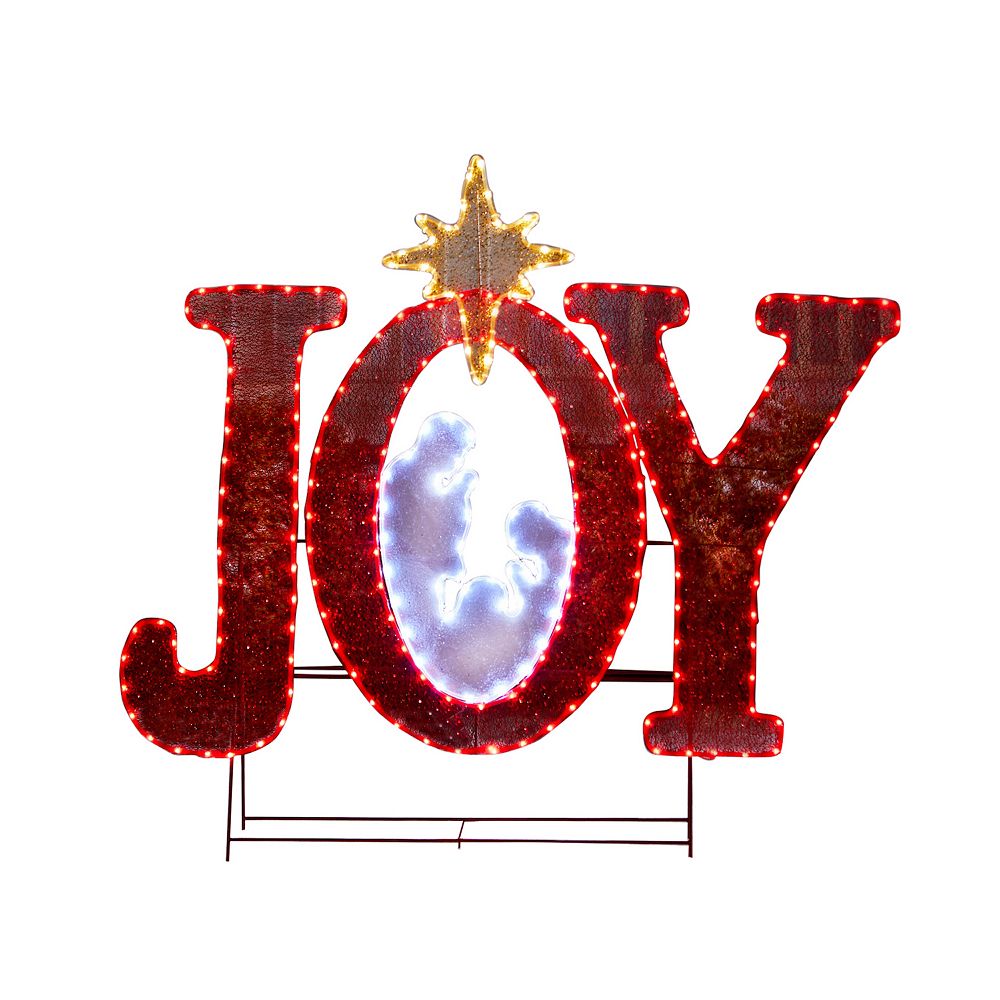 BrylaneHome 45""H Pre-Lit ""Joy"" Sign With Holy Family