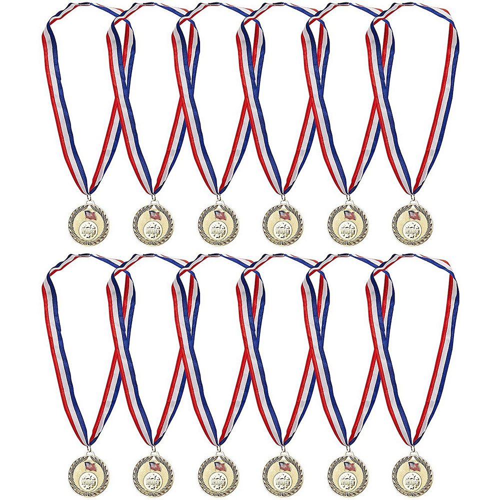 6 Pack Gold Winner Medals with American Flag and Ribbon for Sports ...