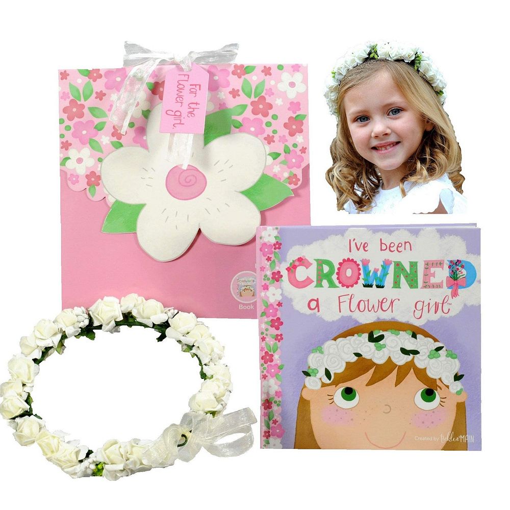 Flower Girl Gift Set, Book With Floral Crown Headband Headpiece In Gift Box