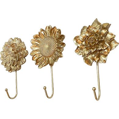 Gold Tone Flower Wall Hooks