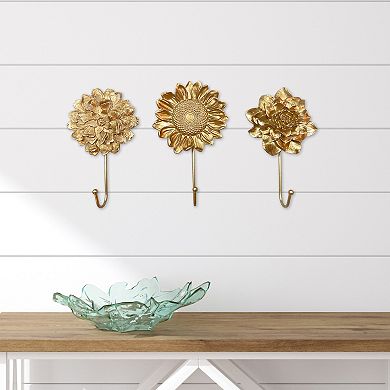 Gold Tone Flower Wall Hooks