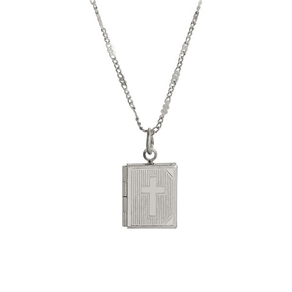 Symbols of Faith Bible with Cross Double Photo Locket Necklace