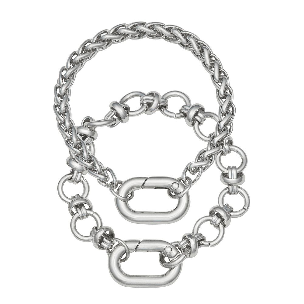 Emberly Silver Tone 2-piece Chain Bracelet Set