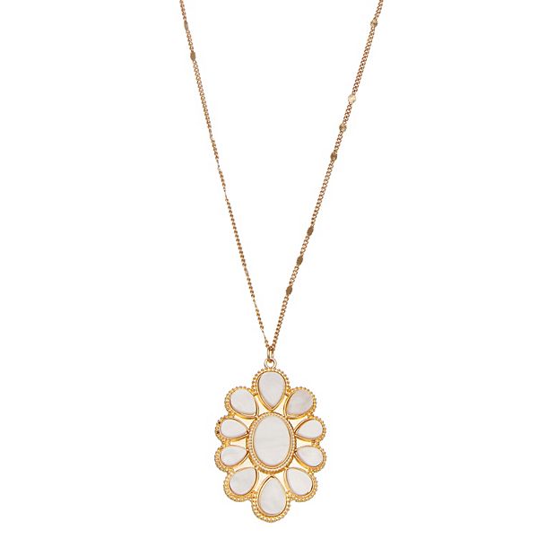 Emberly Gold Tone Long Flower Pendant Necklace