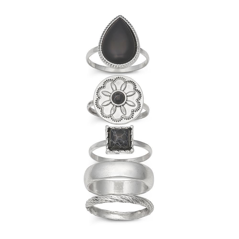 Emberly 5-pk. Silver Tone Embossed Ring Set - Size 9
