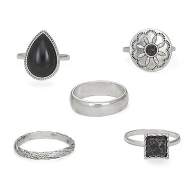 Emberly 5-pk. Silver Tone Embossed Ring Set - Size 9