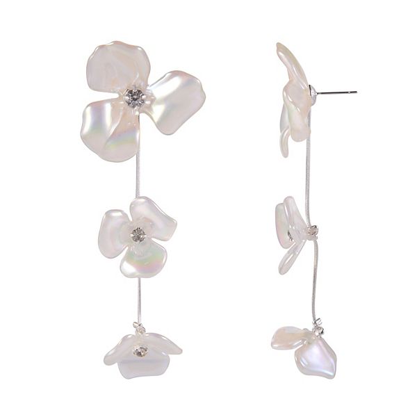 Emberly Silver Tone and White Flower Linear Earrings
