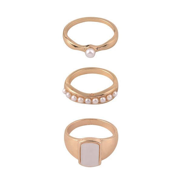 Emberly Gold Tone Simulated Pearl Ring Set