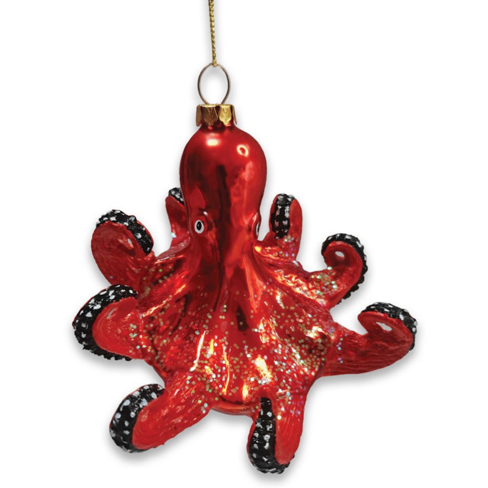Pacific Octopus Blown Glass Christmas Ornament, Sea Animal Creature