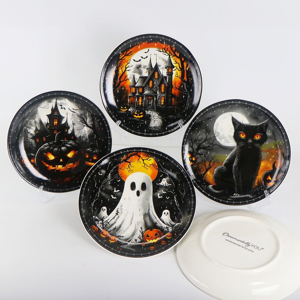 Haunted Night Set of 4 Plates, Black Halloween Tableware Collection for ...