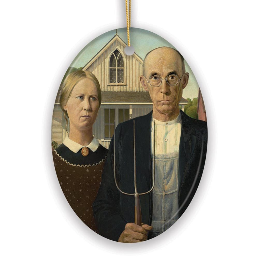 Grant Wood American Gothic Art Ceramic Ornament, Famous Painting ...