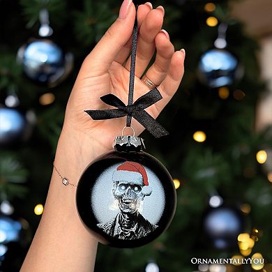 Zombie Christmas Spooky Portrait Glass Ornament, Black Horror Halloween ...