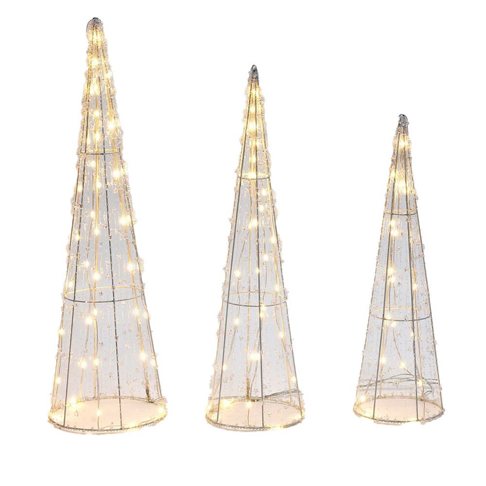 LuxenHome Set Of 3 Lighted Trees Indoor And Outdoor Holiday Decoration