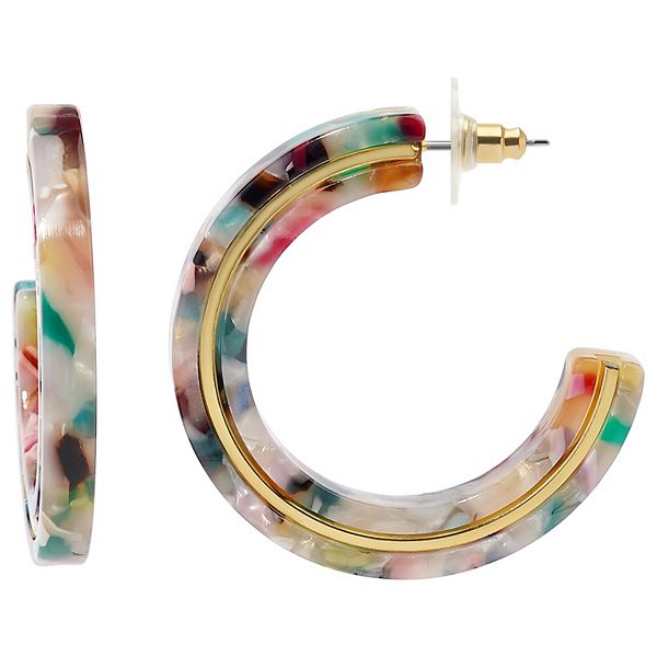 Emberly Gold Tone Multi Color Acetate C Hoop Earrings