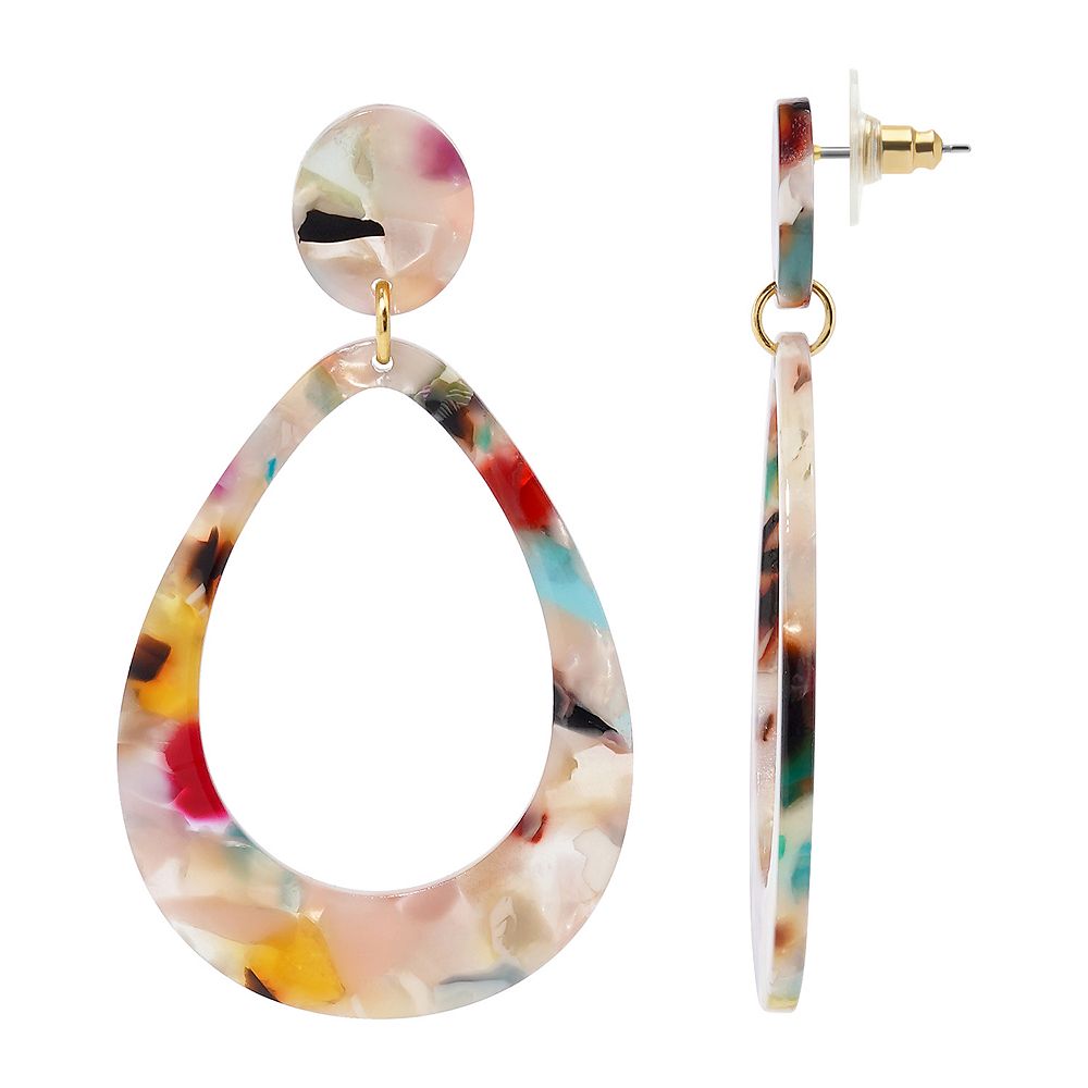 Emberly Gold Tone Multi Color Hollow Acetate Teardrop Earrings