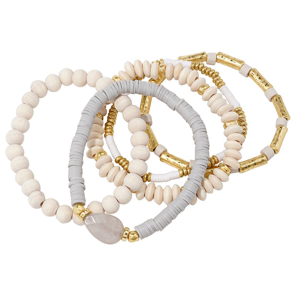 Emberly Gold Tone 5 Pack Rubber Bead Stretch Bracelet Set