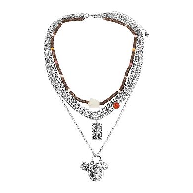 Emberly Silver Tone Triple Pendant Multi Row Charm Necklace