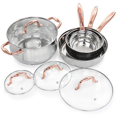 8 Piece Stainless Steel Cookware Set in Chrome and Bronze