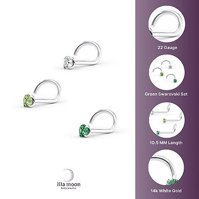 Lila Moon 14k Gold Green & Clear Cubic Zirconia Curved Nose Stud Trio